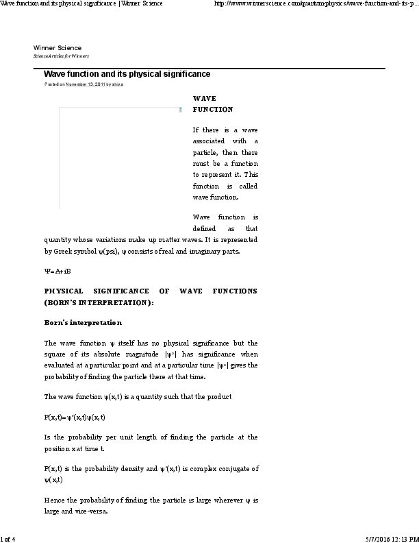 (PDF) Wave function and its physical significance