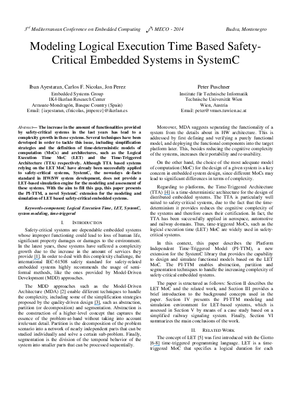 Pdf Modeling Logical Execution Time Based Safety Critical Embedded Systems In Systemc