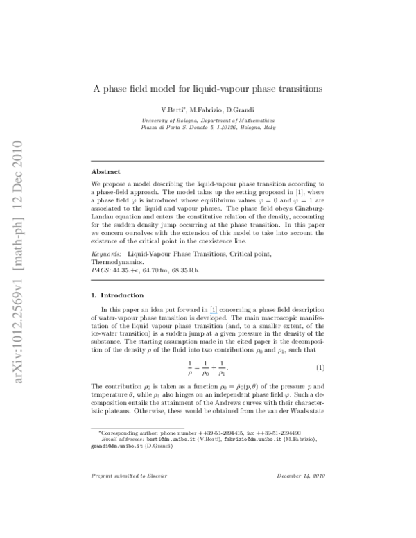(PDF) A phase field model for liquid-vapour phase transitions