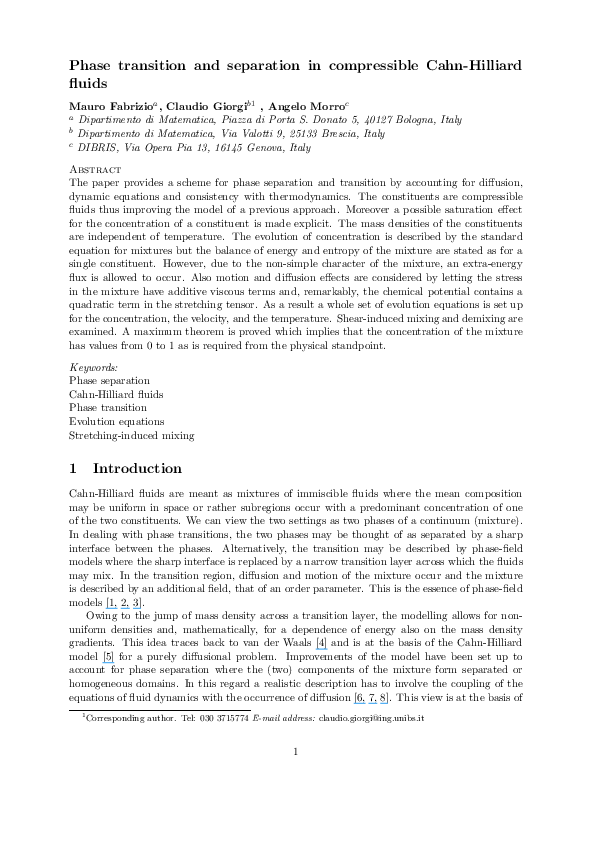 (PDF) PHASE TRANSITION AND SEPARATION IN COMPRESSIBLE CAHN-HILLIARD FLUIDS