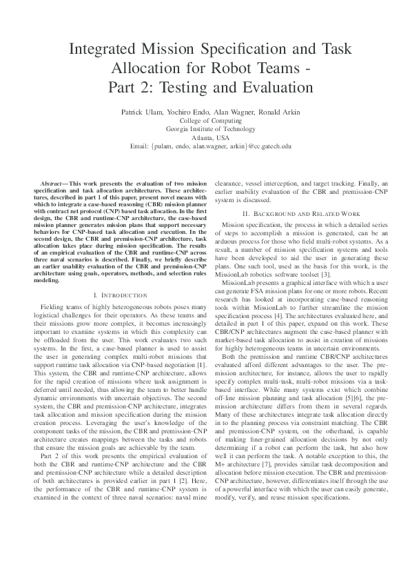 Pdf Integrated Mission Specification And Task Allocation For Robot