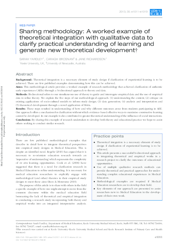 (PDF) Sharing methodology: A worked example of theoretical integration ...