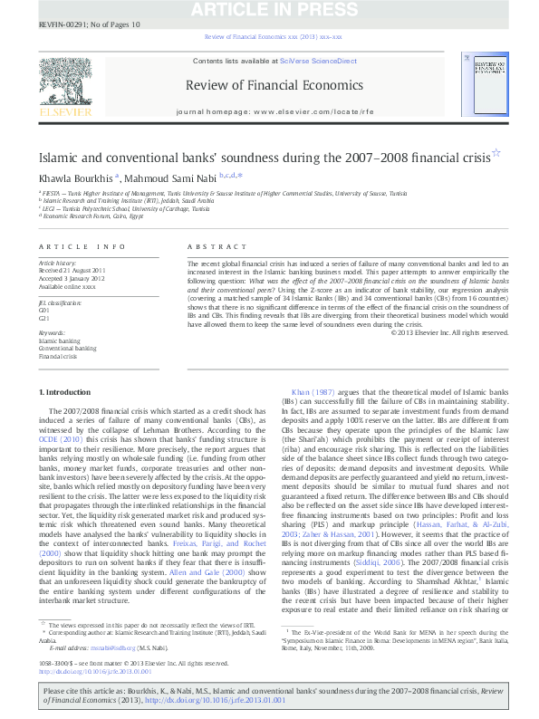 (PDF) Islamic and conventional banks' soundness during the 2007–2008 ...