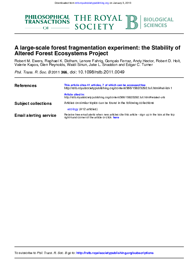 (PDF) A large-scale forest fragmentation experiment: the Stability of ...