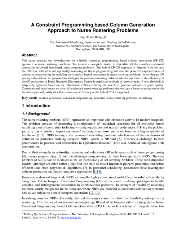 Pdf Constraint Programming Based Column Generation