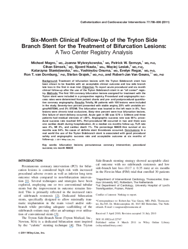 (PDF) Six-month clinical follow-up of the tryton side branch stent for ...