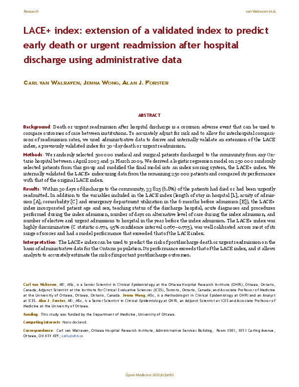 (PDF) LACE+ index: extension of a validated index to predict early ...