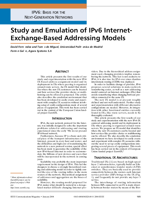 (PDF) Study and emulation of IPv6 Internet-exchange-based addressing models