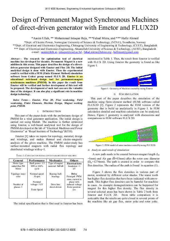 Pdf Design Of Permanent Magnet Synchronous Machines Of Direct Driven Generator With Emetor And