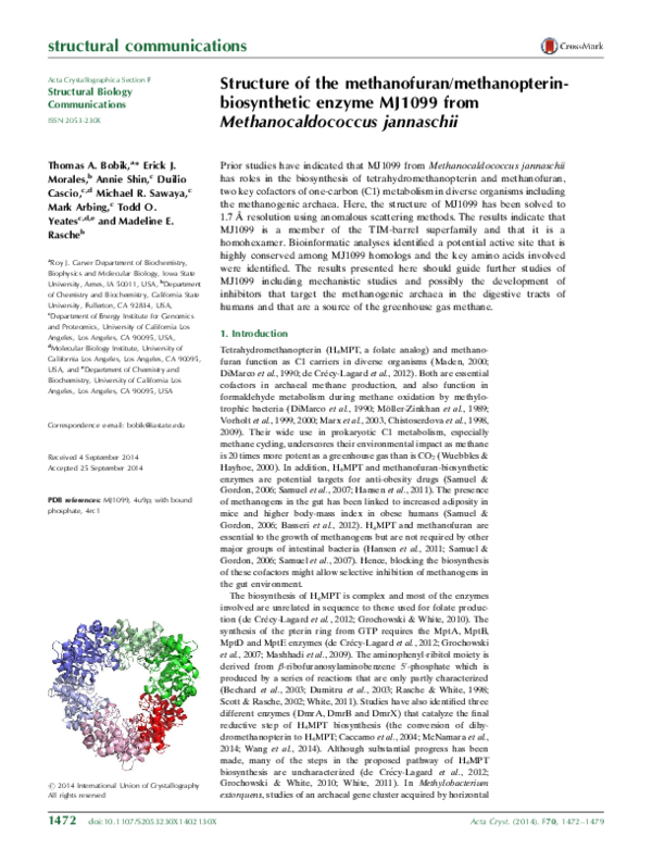 (PDF) Structure of the methanofuran/methanopterin-biosynthetic enzyme ...