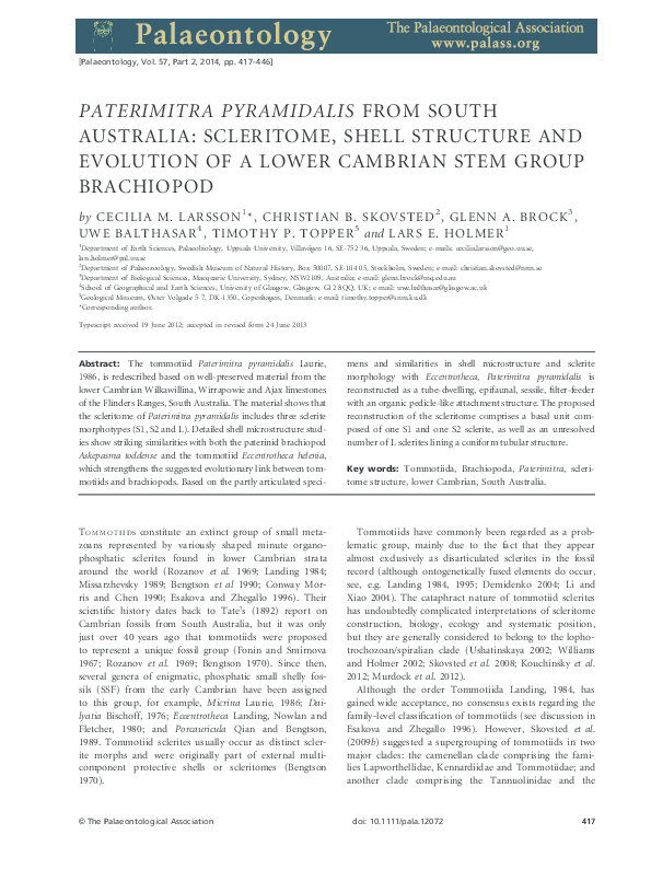 (PDF) Oikozetetes From the Early Cambrian of South Australia ...