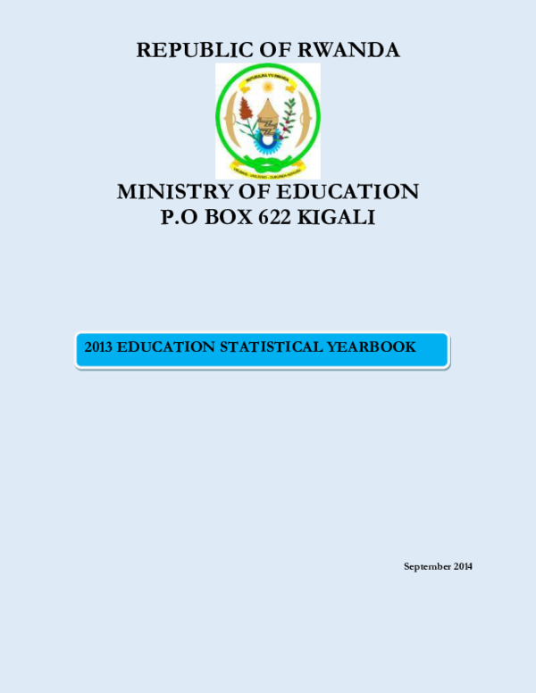 (PDF) REPUBLIC OF RWANDA MINISTRY OF EDUCATION P.O BOX 622 KIGALI 2013 ...