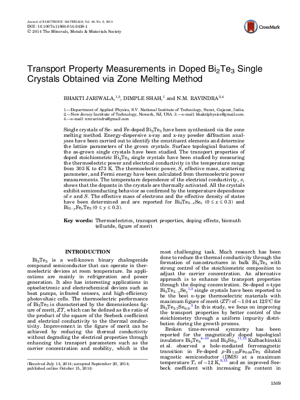 (PDF) Transport Property Measurements of Doped Bi2Te3 Single Crystals ...