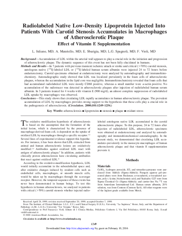 (PDF) Radiolabeled Native Low-Density Lipoprotein Injected Into ...