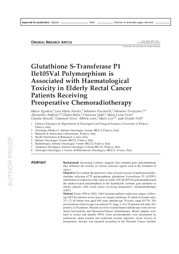 (PDF) Glutathione S-Transferase P1??Ile105Val Polymorphism is Associated??with Haematological ...