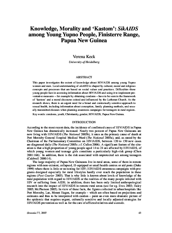 (PDF) Knowledge, Morality and 'Kastom': SikAIDS among Young Yupno ...