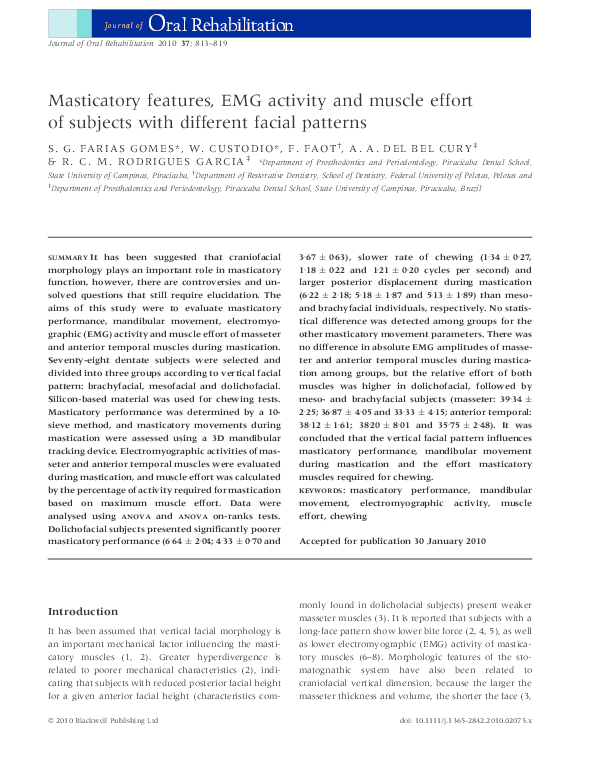 (PDF) Masticatory features, EMG activity and muscle effort of subjects ...