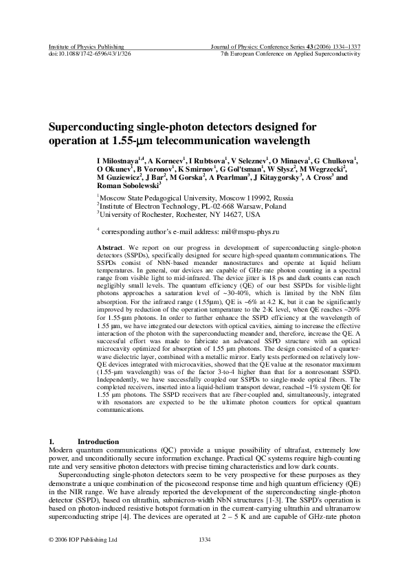Superconducting single-photon detectors designed for operation at 1.55 ...