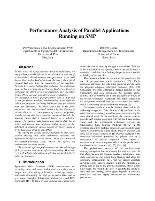 (PDF) Performance Analysis of Parallel Applications Running on SMP (PDF) Performance Analysis of Parallel Applications Running on SMP