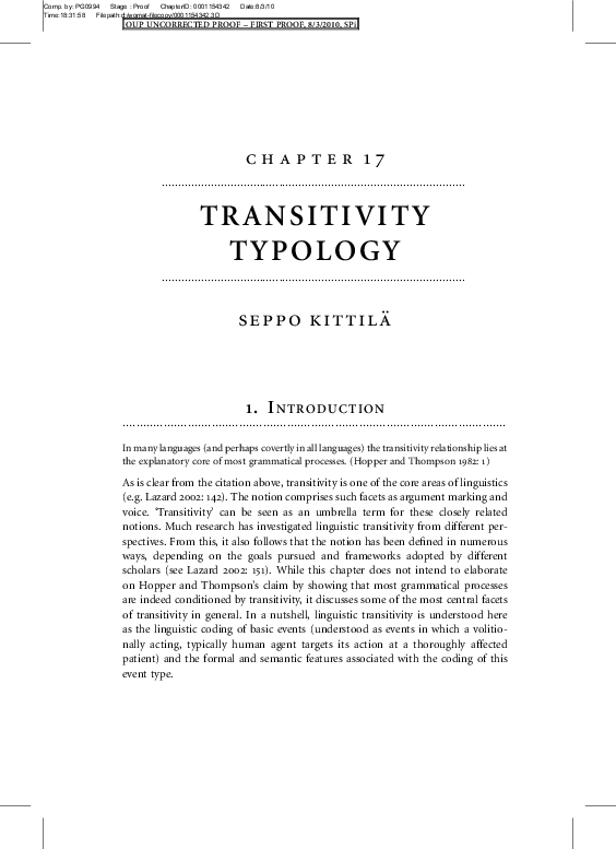 (PDF) Transitivity typology. Handbook of Linguistic Typology (Jae Jung ...