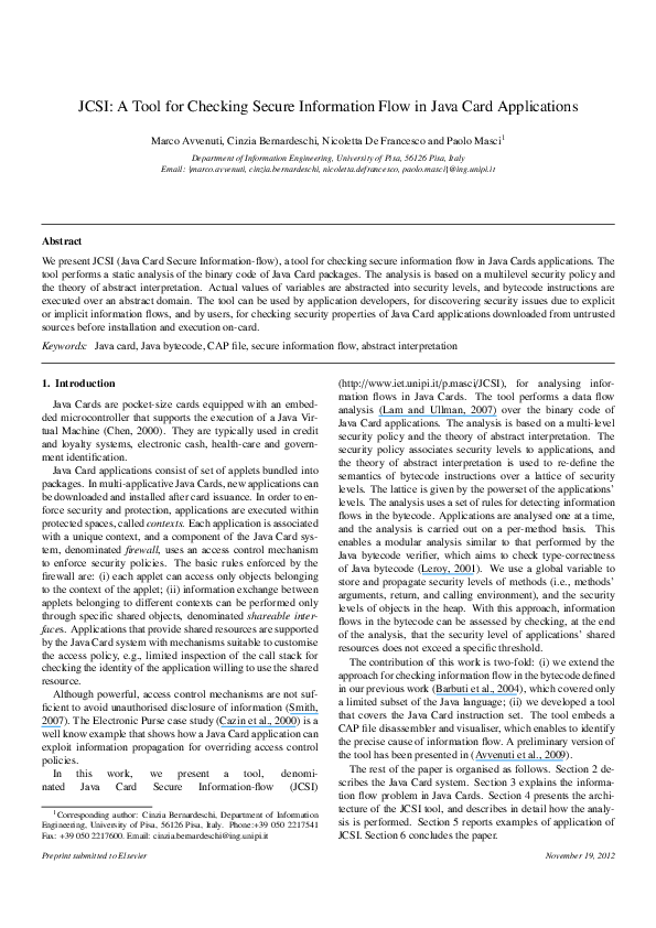 (PDF) JCSI: A tool for checking secure information flow in Java Card ...
