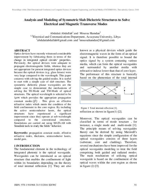 Analysis and Modeling of Symmetric Slab Dielectric Structures to Solve Electrical and Magnetic ...