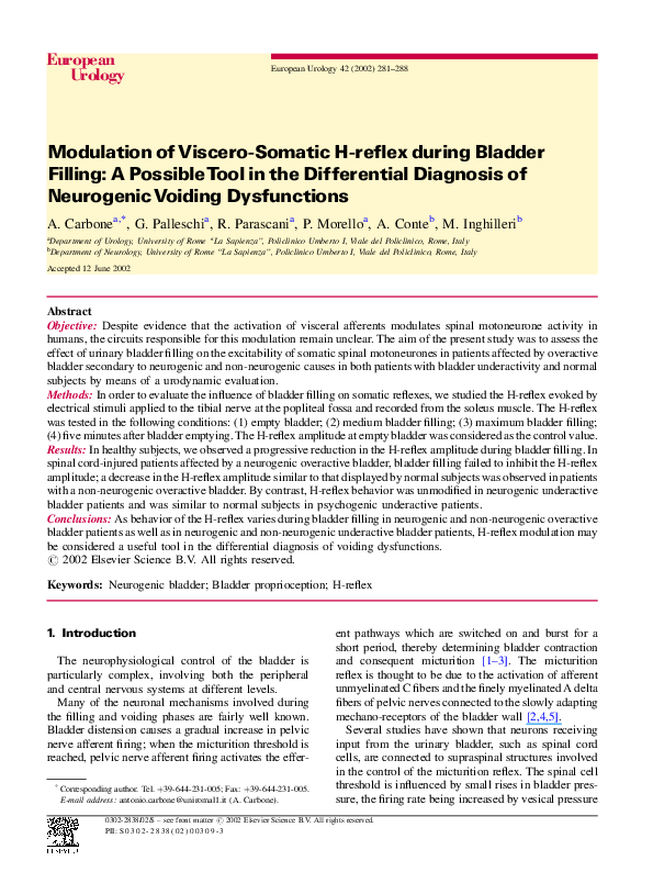 (PDF) Modulation of Viscero-Somatic H-reflex during Bladder Filling: A ...