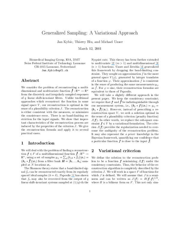 Pdf Generalized Sampling A Variational Approach I Theory