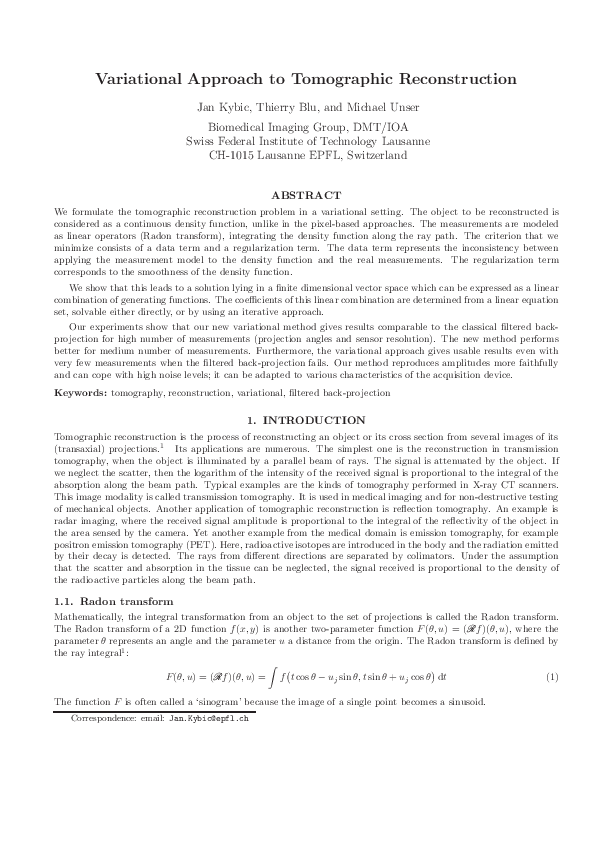 Pdf Variational Approach To Tomographic Reconstruction