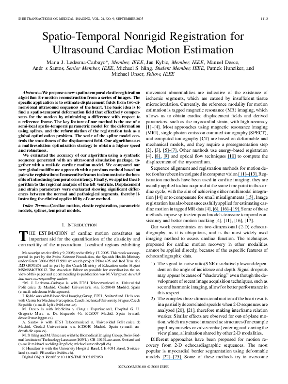 (PDF) Spatio-temporal nonrigid registration for ultrasound cardiac motion estimation