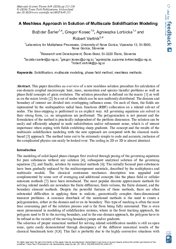(PDF) Meshless Multiscale Solidification Modeling