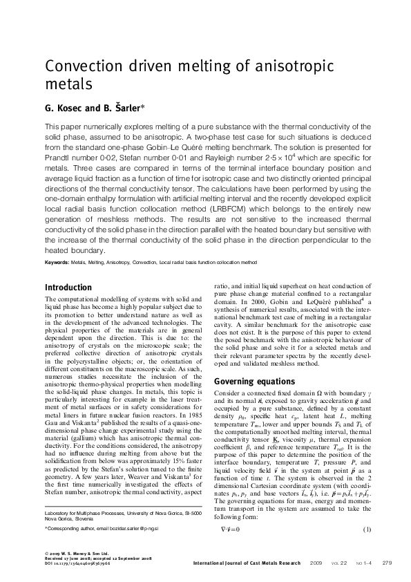 (PDF) Convection driven melting of anisotropic metals