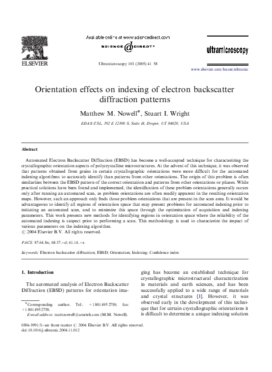 (PDF) Orientation effects on indexing of electron backscatter ...