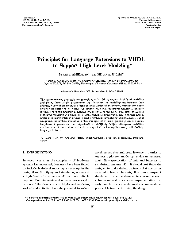 (PDF) Principles for Language Extensions to VHDL to Support High-Level Modeling