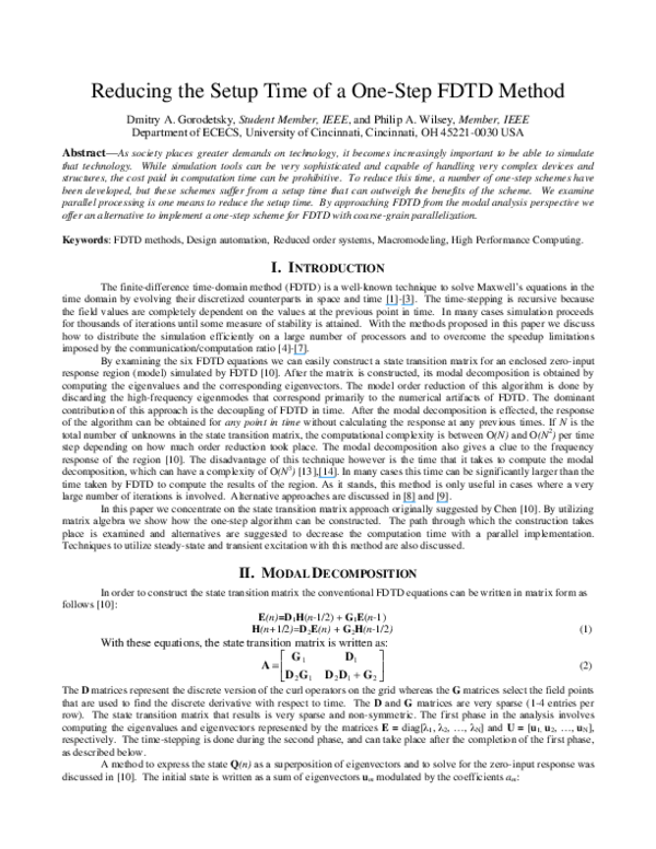 (PDF) Reducing the Setup Time of a One-Step FDTD Method
