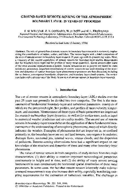 Pdf Ground Based Remote Sensing Of The Atmospheric Boundary Layer 25 Years Of Progress