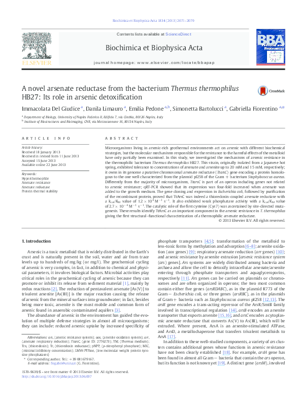 (PDF) A novel arsenate reductase from the bacterium Thermus ...