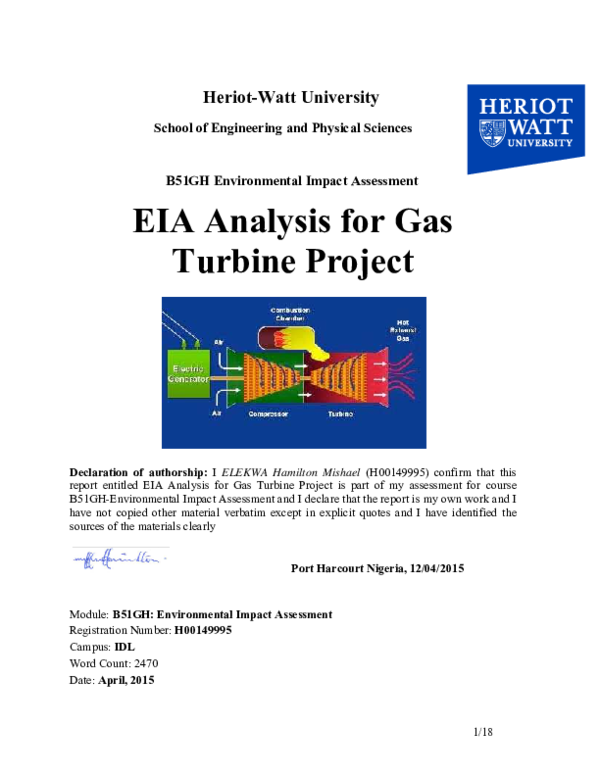 (PDF) EIA Analysis for Gas Turbine Project