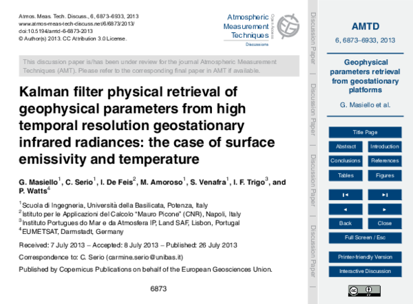 Pdf Kalman Filter Physical Retrieval Of Geophysical Parameters From High Temporal Resolution