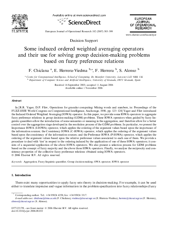 Pdf Some Induced Ordered Weighted Averaging Operators And Their Use