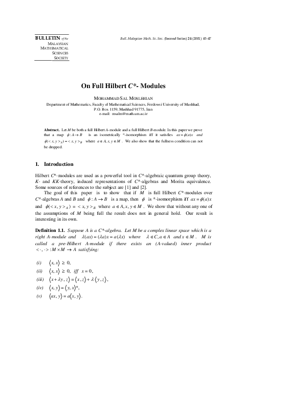 (PDF) On full Hilbert C*-modules