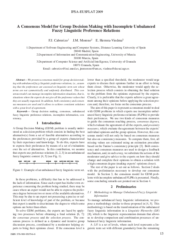 Pdf A Consensus Model For Group Decision Making With Incomplete Fuzzy Preference Relations