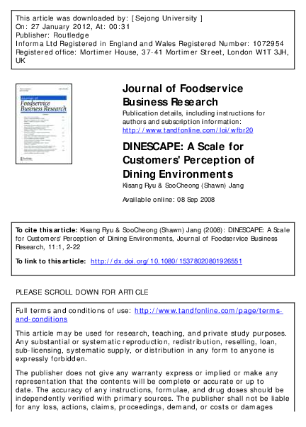 (PDF) DINESCAPE: A Scale for Customers' Perception of Dining Environments