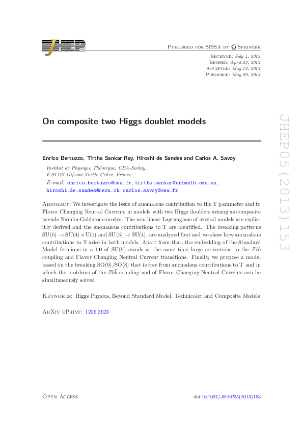 (PDF) On composite two Higgs doublet models
