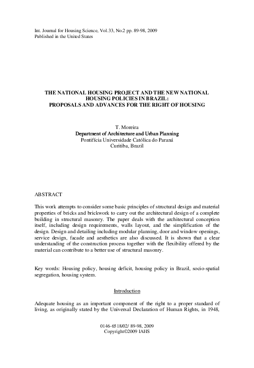 (PDF) The National Housing Project and The New National Housing ...