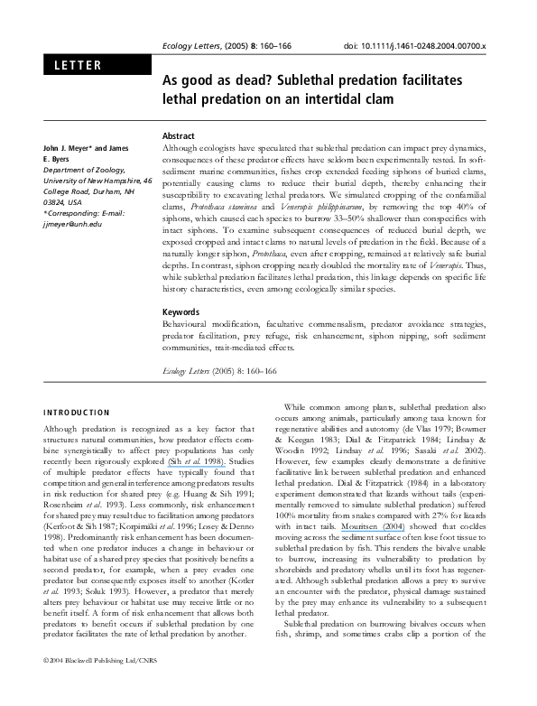 (PDF) As good as dead? Sublethal predation facilitates lethal predation ...