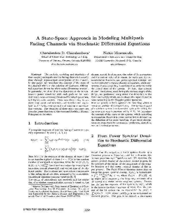 (PDF) A state-space approach in modeling multipath fading channels via stochastic differential ...