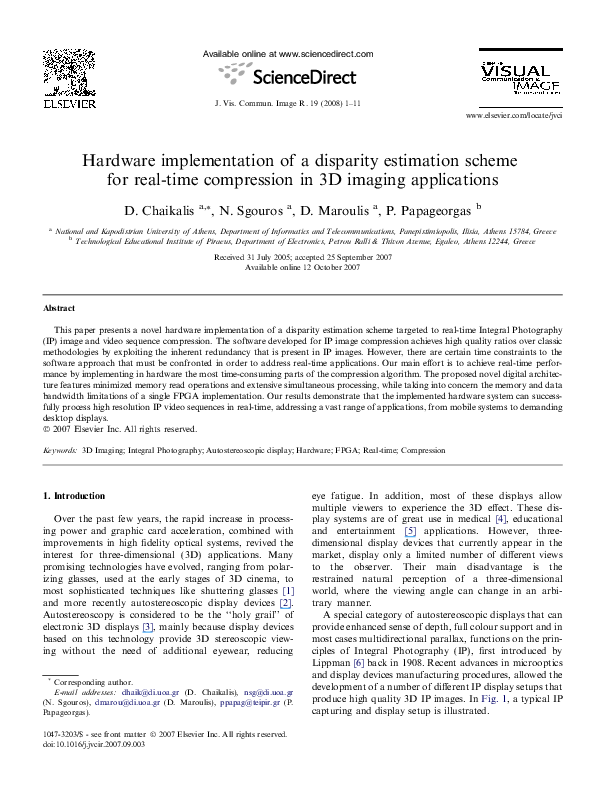 Pdf Hardware Implementation Of A Disparity Estimation Scheme For Real Time Compression In 3d