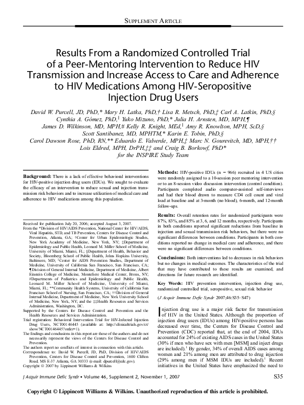 Pdf Results From A Randomized Controlled Trial Of A Peer Mentoring