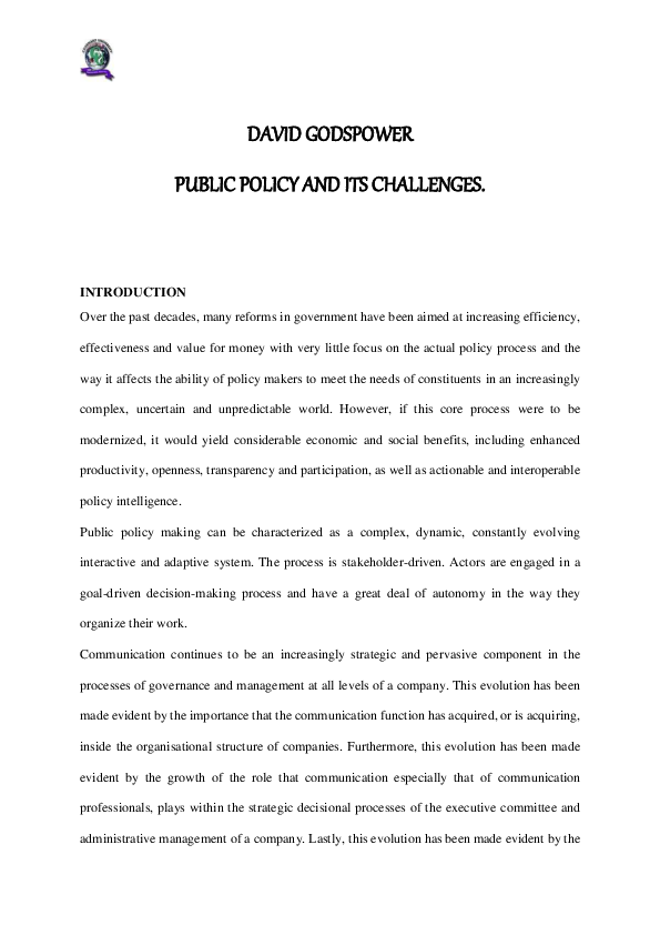 (PDF) PUBLIC POLICY AND ITS CHALLENGES